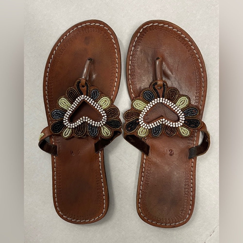 African Beaded Leather Maasai Sandals - Woman’s Size … - Gem